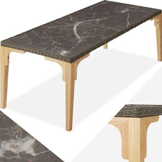 TecTake Tectake - Table en rotin avec cadre en aluminium et bois 196 x 87 x 76 cm