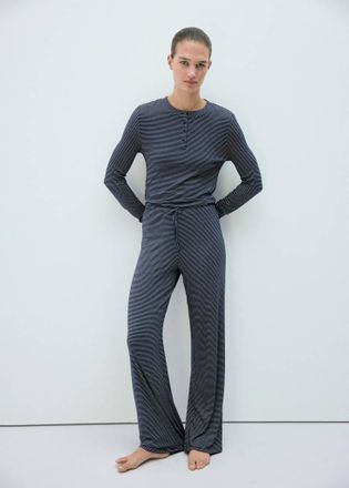 Mango Pantalon de pyjama &agrave; rayures, taille ajustable bleu marine - Femme - XS - MANGO