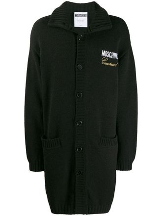 Moschino cardigan mi-long &agrave; logo poitrine - Noir