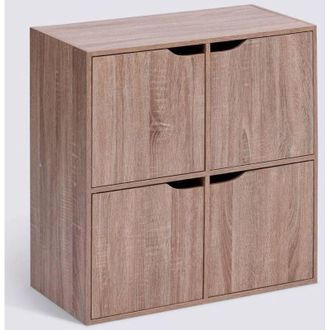 PEGANE Etag&egrave;re 4 cases meuble de rangement coloris effet bois clair - Longueur 67,5 x largeur 32 x Hauteur 67,5 cm