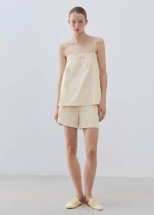 Mango Short coton jaune pastel - Femme - S - MANGO