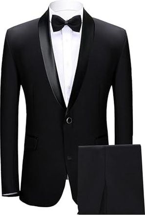 Generic Costume de smoking 2 pi&egrave;ces pour homme Coupe ajust&eacute;e Costume de f&ecirc;te pour homme Veste classique Coupe r&eacute;guli&egrave;re, Noir 4, L