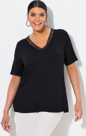 Ulla Popken T-Shirt T-Shirt Spitzenborte V-Ausschnitt Halbarm