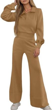 Generico Pyjama automne et hiver pour femme Ensemble de v&ecirc;tements confortables 2 pi&egrave;ces Sweat-shirt et pantalon larges pour la maison, kaki, XXL