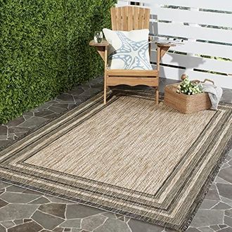 Safavieh Tapis Contemporain pour Salon, Salle à Manger, Chambre à Coucher - Courtyard Collection, Tapis à Poil Court, Naturel et Noir, 160 X 160 Cm