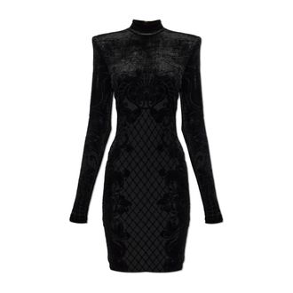 Balmain Robe courte en velours &agrave; col roul&eacute; - Femme - Robes - Noir - Taille: 40 FR