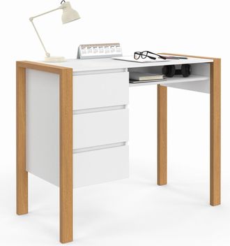IDMarket Skandinavischer Schreibtisch Hugo mit 3 Schubladen und Nische in Wei&szlig; und Holz