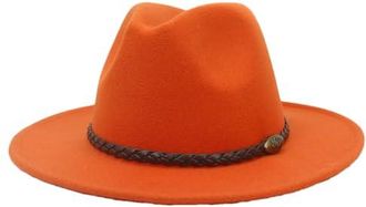 Generic Chapeau Fedoras unisexe en feutre à large bord pour mariage église chapeau panama vintage, Orange, M