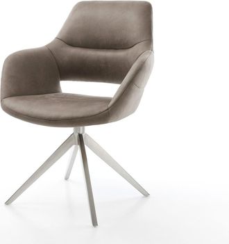 DELIFE Drehstuhl Yago-Flex mit Armlehnen Mikrofaser Taupe Vintage Kreuzgestell breit Edelstahl 360&deg; drehbar Wippfunktion Taschenfederkern, Esszimmerst&uuml;hle