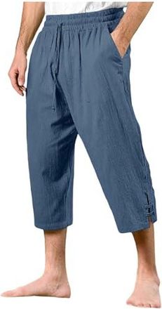 Generic Pantalon 3/4 en lin pour homme - Pantalon de jogging court en coton &agrave; s&eacute;chage rapide - Short baggy en lin - Short d&eacute;t&eacute; d&eacute;contract&eacute; - Couleur unie - Pa