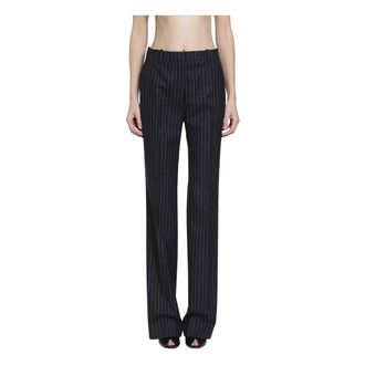 Tom Ford Pantalon droit en laine &agrave; rayures craie cord&eacute;es - Femme - Pantalons - Bleu - Taille: 34 FR