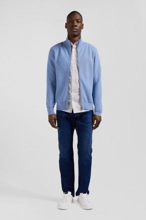 Eden Park Cardigan Zipp&eacute; &Agrave; Col Montant Uni Ciel En Coton