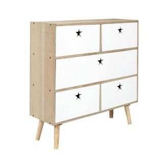 Paris Prix Paris Prix - Commode 5 Tiroirs Star 70cm Blanc & Beige