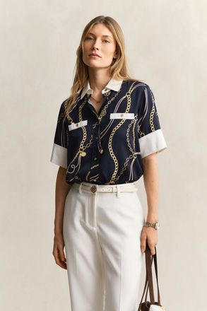 GANT Damen Bluse mit Kontrastkragen (40) EVENING Blau