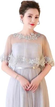 Generic NYSBH Ch&acirc;le en dentelle pour femme - Style cape de mariage - Style cape - Ch&acirc;le &eacute;l&eacute;gant et l&eacute;ger - Gaze transparente, gris, Taille unique