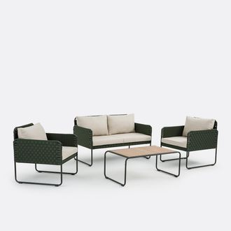 La Redoute Interieurs Salon De Jardin En M&eacute;tal Acier Corde Tress&eacute;e Et Eucalyptus 4 Pi&egrave;ces Seyna