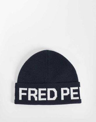 Fred Perry Jacquard-Beanie in Marineblau
