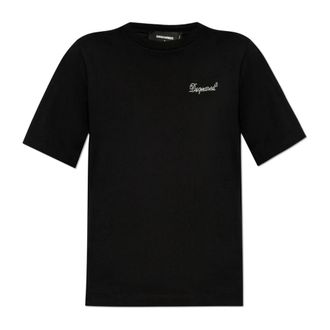 Dsquared2 T-Shirt mit schimmernden Kristallen - - Tops - Damen - Schwarzk - L