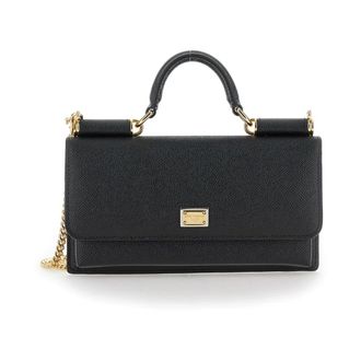 Dolce & Gabbana Femme, Sacs, Noir, Taille: ONE Size Sac Bandouli&egrave;re Noir avec Logo Plaque