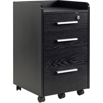 HOMCOM Caisson de bureau rangement bureau sur roulettes 3 tiroirs 1 verrouillable 1 trieur dossiers en bois noir-Noir
