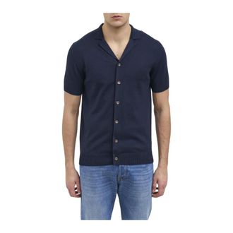 Daniele Alessandrini Chemise Tricot&eacute;e &agrave; Manches Courtes Boutonn&eacute;e - Homme - Chemises - Bleu - Taille: 2XL