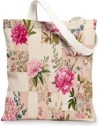 Generic Sac fourre-tout en toile à motif floral vintage, sac de courses réutilisable, chic léger et lavable pour voyage, salle de sport, pêche, 13x15 Inch