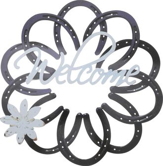 Artibetter Eisen Wandanh&auml;nger Willkommen Schild Hufeisen Bl&uuml;ten Dekoration f&uuml;r Haust&uuml;r Garten Balkon Wetterfest Robust Kunstvoll Verarbeitet f&uuml;r Innen Au&szlig;enberei