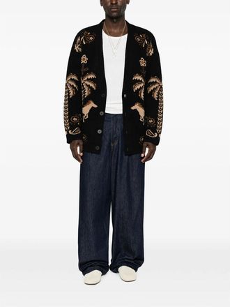 Alanui Intarsia Wool and Cashmere Cardigan - Black