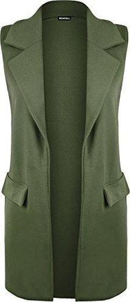 WearAll Femmes sans Manches en crêpe Ouvrir Gilet Long Pocket Top Jacket - Jackets - Vert - 44