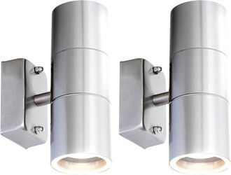 ETC Shop 2er Set led Wand Lampen Fassaden Au&szlig;en Leuchten up down Edelstahl Strahler Garten Balkon Beleuchtung