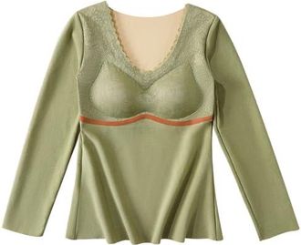 Generic sous Pull Femme Haut Thermique Femme sous Pull Thermique Femme Doux Glamour Top Thermique Moulant &Agrave; Manches Longues Doubl&eacute; Polaire Col Rond sous Pull 