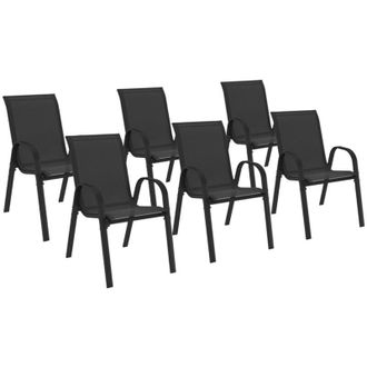 IDMarket Idmarket - Lot de 6 chaises de jardin lyma m&eacute;tal et textil&egrave;ne empilables noires