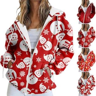 Generic HUIFUAO Sweat &agrave; capuche de No&euml;l pour femme avec imprim&eacute; renne amusant et arbre de No&euml;l - Veste dhiver chaude doubl&eacute;e en polaire - Fermeture &eacute;clair - M