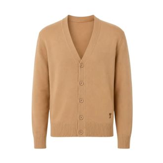 Ami Crewneck Kaschmir-Strickjacke mit Ami de Coeur - - Knitwear - Herren - Beige - M