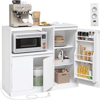 Vasagle CUSTOS Collection - Buffet Cuisine, Meuble de Rangement, Vaisseliers, avec Plan de Travail, &Eacute;tag&egrave;re pour Micro-onde, 1 Compartiment Ouvert, 3 Portes, 