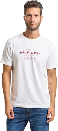 Tommy Hilfiger Homme, Tops, Blanc, Taille: 3XL T-Shirt Col Rond avec Logo Graphique