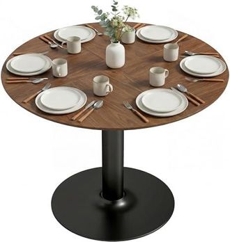 HOMCOM Table &agrave; Manger Ronde pour 6 Personnes, &Oslash; 110 x 78 cm, Table de Cuisine avec Large Plateau et Base en Acier, Style Moderne, Marron