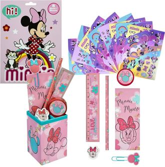 Undercover Gef&uuml;llte Stiftebox Disney Minnie Mouse Set mit Stickern, Zeichenset mit Stickerblock, Kreativset f&uuml;r Kinder