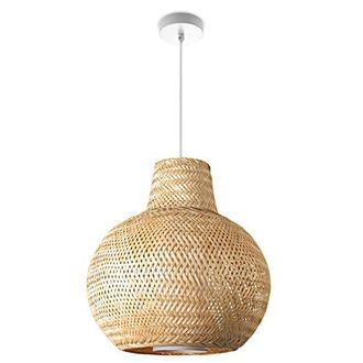 Paco Home Plafonnier Bambou Boho Salon Lampe En Osier Suspendue Nature Vintage E27 Rétro Bar, Type de lampe:Lampe à suspension - Type 4, Couleur/Taille:Beige (Ø