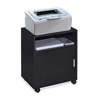 Relaxdays Rollcontainer mit 3 Fächern & Tür, Büro & Home Office, mit Rollen, Büroschrank, HBT: 57 x 48 x 34 cm, schwarz