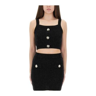 Balmain Femme, Tops, Noir, Taille: 40 FR Ensemble Crop Top et Mini-Jupe en Maille Textur&eacute;e