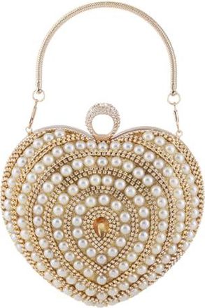 BESPORTBLE Sac de Soirée Femme Élégant Forme Coeur Doré avec Pierres Brillantes Petit Sac à Main Chic pour Mariage Banquet et Fête
