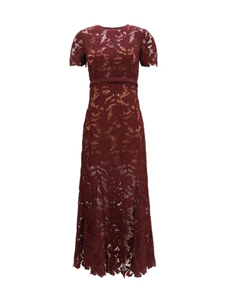 Self Portrait Womens Dress Midi Lace Burgundy Polyester