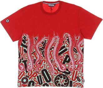 Octopus Homme, Tops, Rouge, Taille: XL Tee-shirt Rouge Homme avec Impression Poulpe