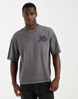 AllSaints Insigna - T-shirt &agrave; grand logo brod&eacute; - Gris anthracite