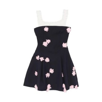 Stine Goya Kleid mit Blumenapplikationen- R&uuml;schenbesatz und eckigem Ausschnitt - - Dresses - Damen - Blau - S