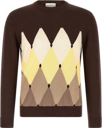 Ballantyne Homme, Pulls, Brun, Taille: L Pull Ras du Cou Argyle