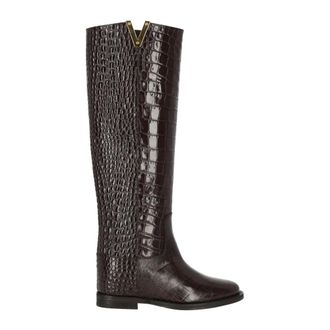 Via Roma 15 Stiefel mit V aus Krokodilleder - - Shoes - Damen - Braun - 37 EU