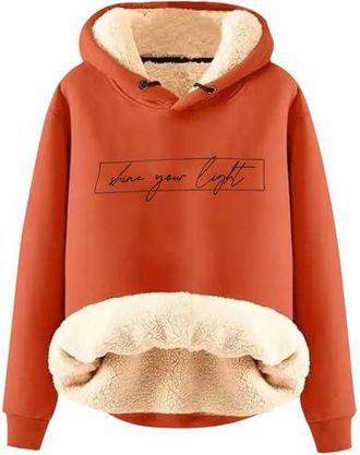 Generic Sweat &agrave; capuche en laine dagneau &eacute;paisse et chaude pour femme Printemps 2026, Orange, 4XL