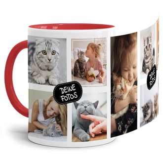 Tassendruck Foto-Tasse zum selbst gestalten mit Foto-Collage f&uuml;r 8 Wunschfotos - Geschenk f&uuml;r Familie, Freunde, Geburtstag, Weihnachten - Keramik Innen & Henkel R